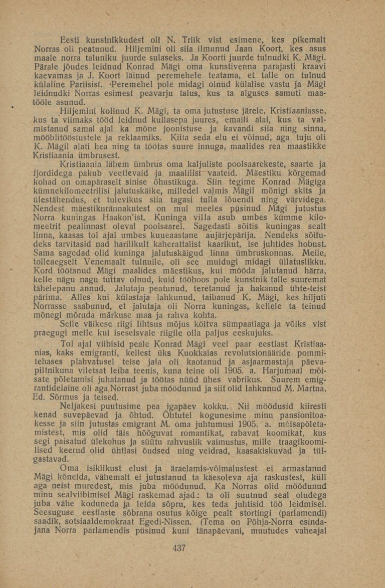 Eesti Kirjandus 1925. Bernhard Linde. K.Mägi. Mälestused Norrast ...
